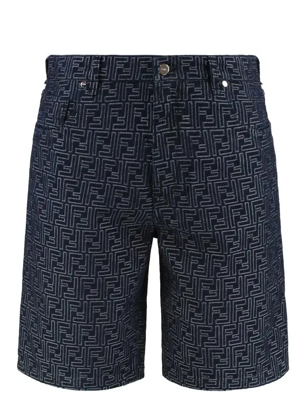 Fendi Ff Motif Cotton Bermuda Shorts - Blue