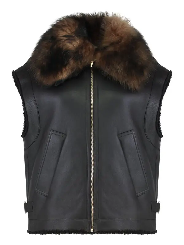 Fendi Shearling-trim Nappa Lamb Leather Gilet With Ff Buckles - Black