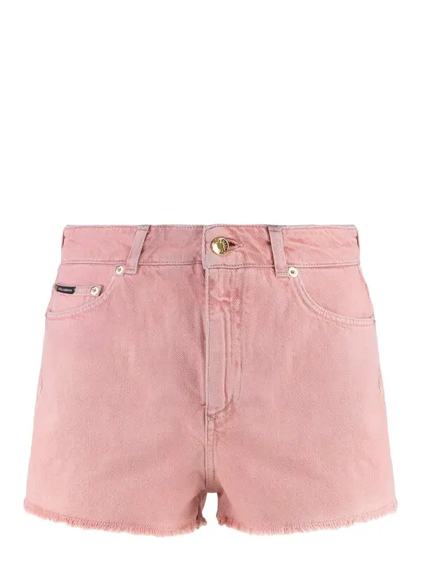 Dolce & Gabbana Frayed Hem Denim Shorts With Metal Buttons - Pink