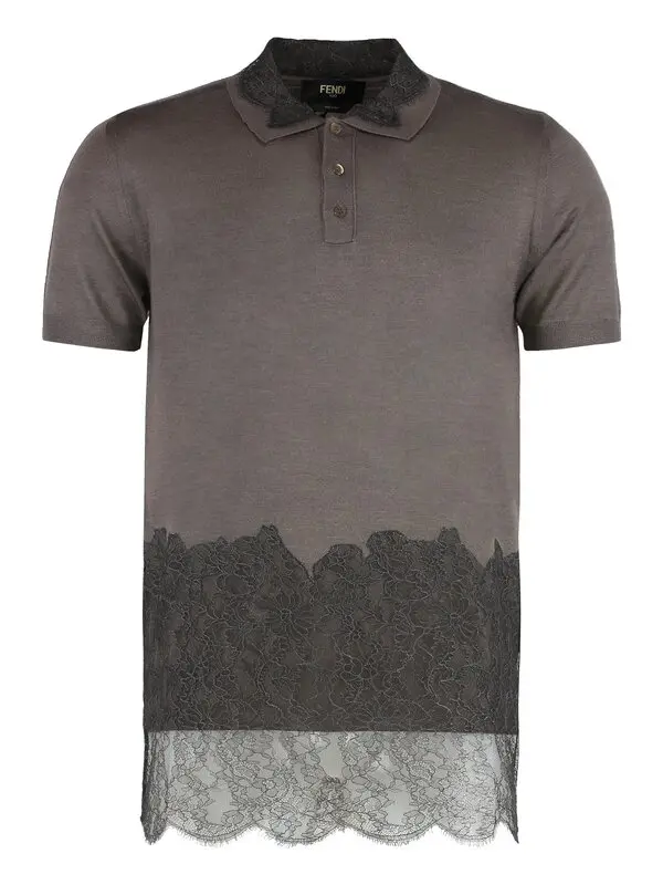 Fendi Cashmere Polo With Lace Appliqu - Turtledove