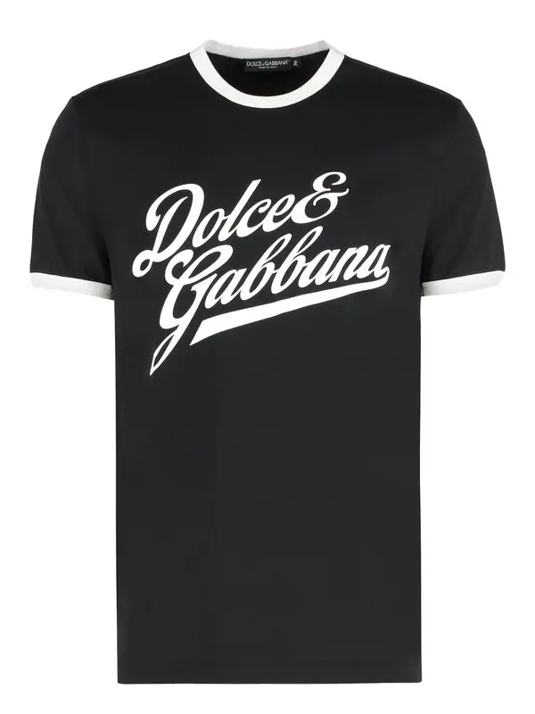 Dolce & Gabbana Cotton Round-neck T-shirt With Velvet Front Inscription - Black
