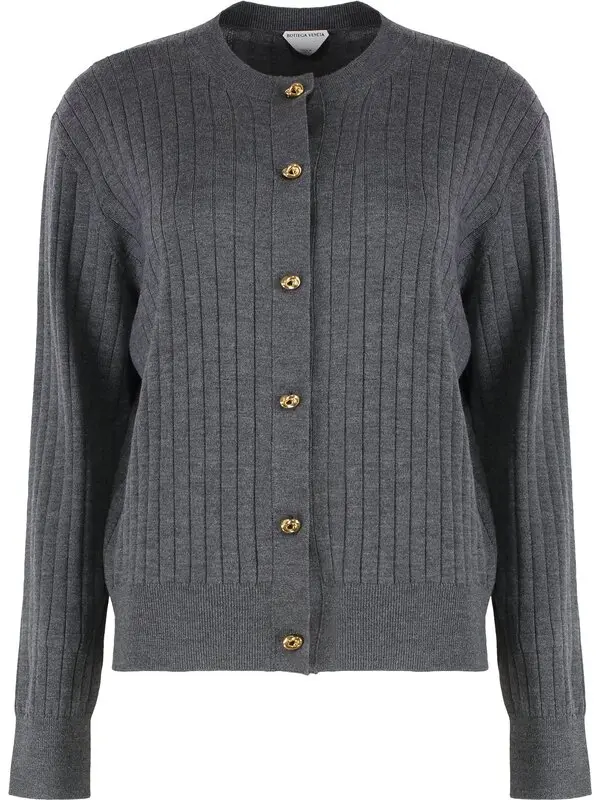Bottega Veneta Ribbed Wool Cardigan - Grey