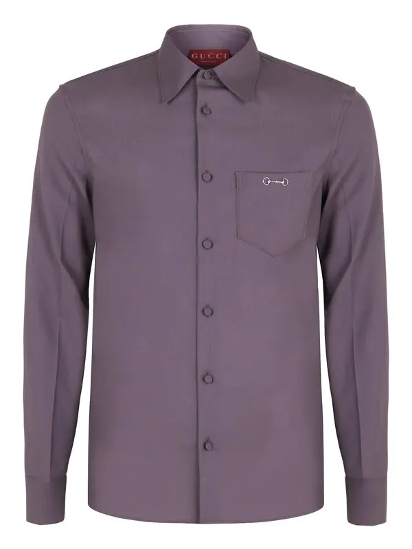 Gucci Slim-fit Wool Gabardine Shirt With Chest Pocket Metal Detail - Purple