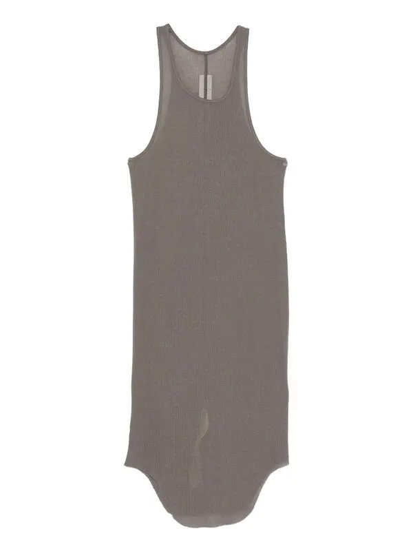Rick Owens Ribbed Knit Sleeveless Tank With Curved Hem And Semi-sheer Finish - Grigio
