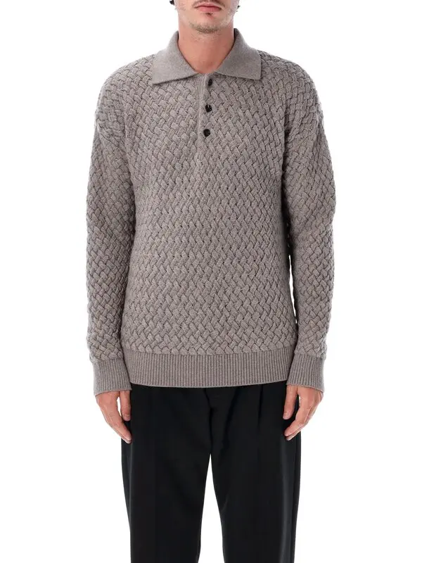 Bottega Veneta Wool Textured Knit Polo - Beige