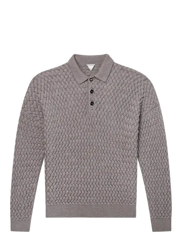 Bottega Veneta Wool Textured Knit Polo - Beige