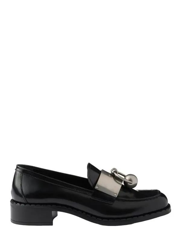 Prada Brushed Leather Loafers With Metal Ring Detail - Black