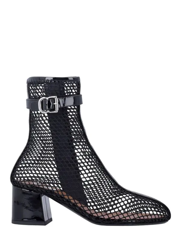 Alaïa Mesh Ankle Boots With Buckle Strap - Nero