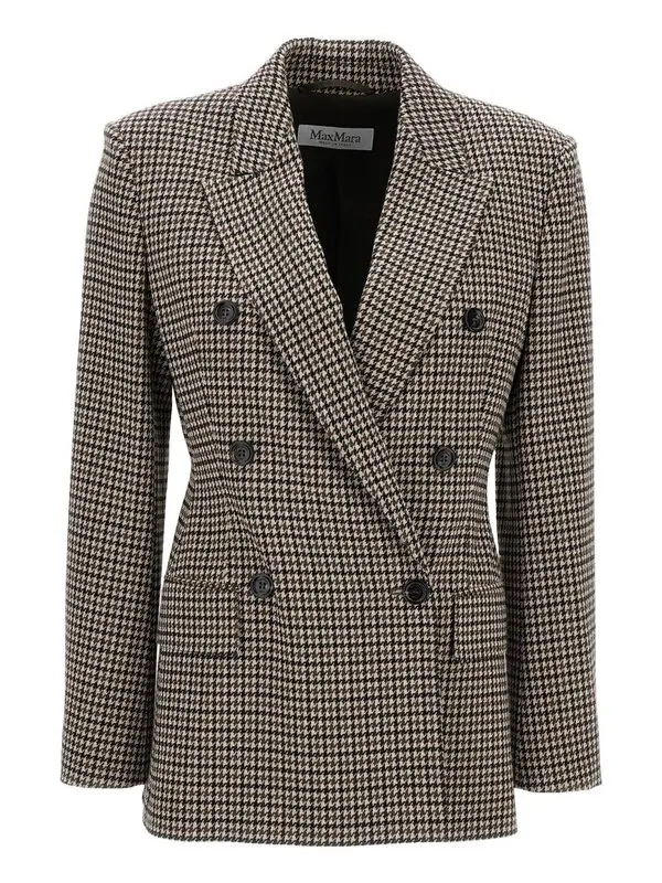 Max Mara Houndstooth Double-breasted Wool-blend Blazer - Rosa