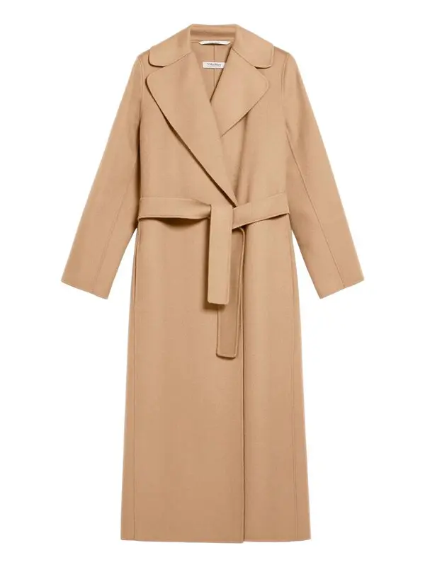Max Mara Hand-sewn Double-drap Pure Wool Jacket With Lapel Collar And Matching Belt - Marrone