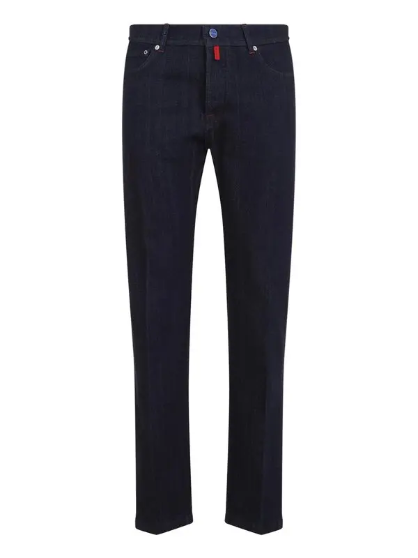 Kiton Regular Fit Straight Leg Cotton Pants - Blue