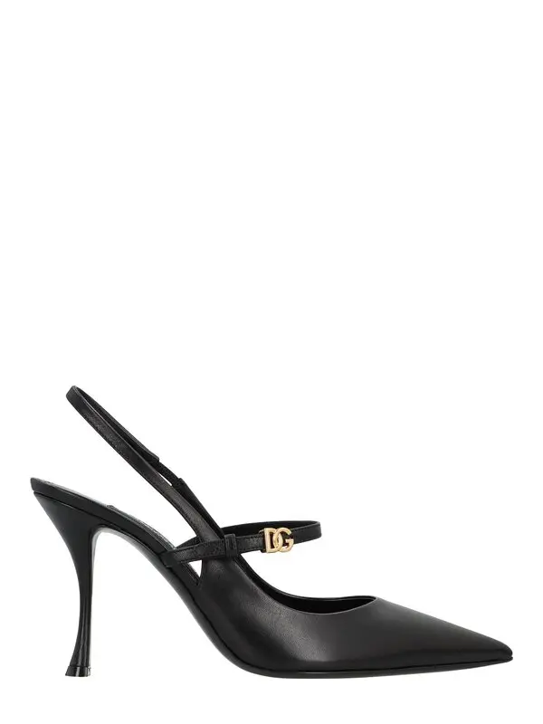 Dolce & Gabbana Glossy Leather Slingback Pumps With Pointed Toe And 7.5 Cm Stiletto Heel - Black
