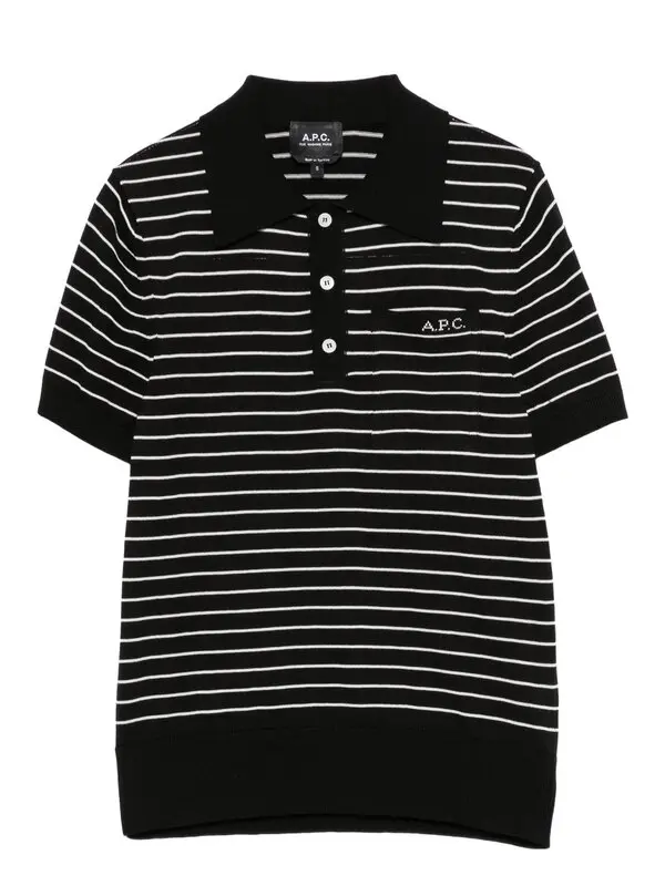A.p.c. Striped Cotton Polo Shirt With Logo Front Pocket - Nero