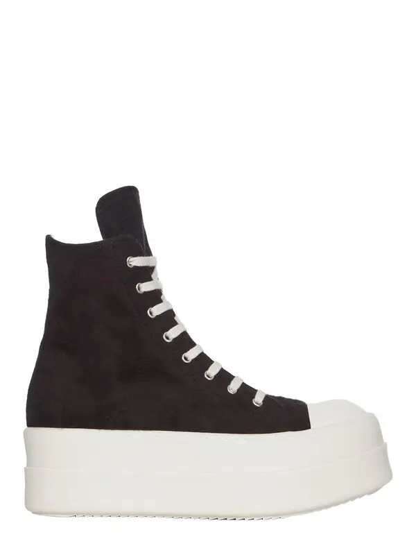 Rick Owens High Top Faux Fur Cotton Sneakers With Faux Leather Cap Toe And Platform - Nero