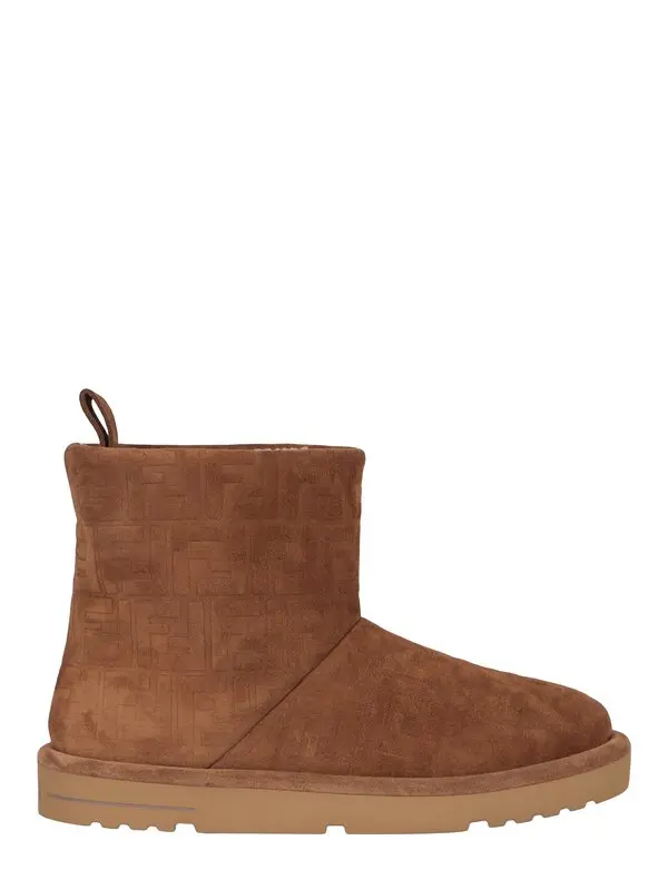 Fendi Suede Shearling Lined Ankle Boots - Brown