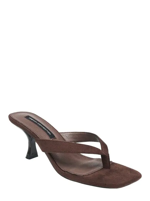 French Connection Trinity Faux Suede Thong Kitten Heel - Brown