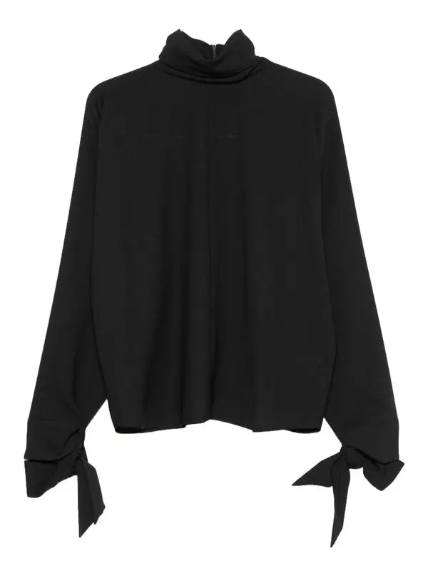 Emporio Armani Long Sleeve Tie Detail High Neck Blouse - Black