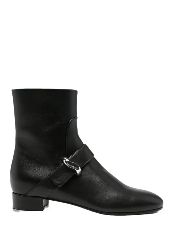 Emporio Armani Leather Buckled Ankle Boots - Black