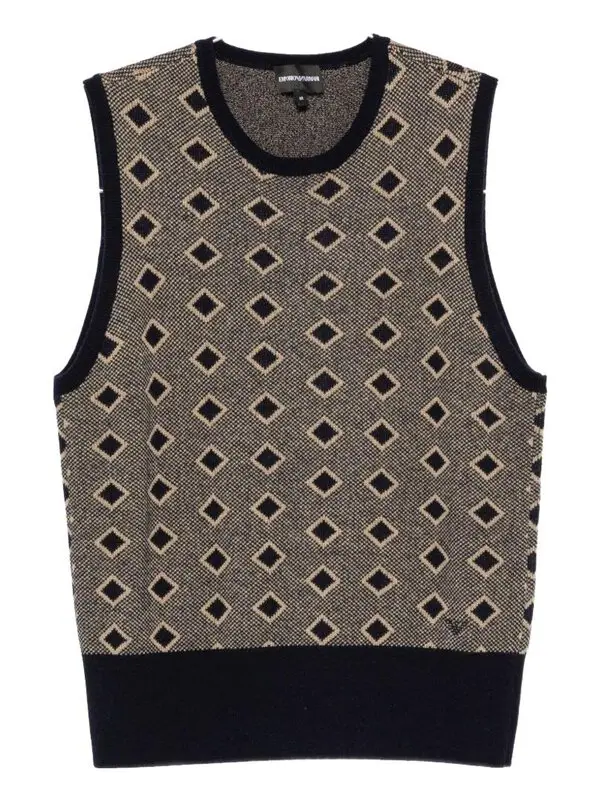 Emporio Armani Sleeveless Diamond Pattern Vest - Blue
