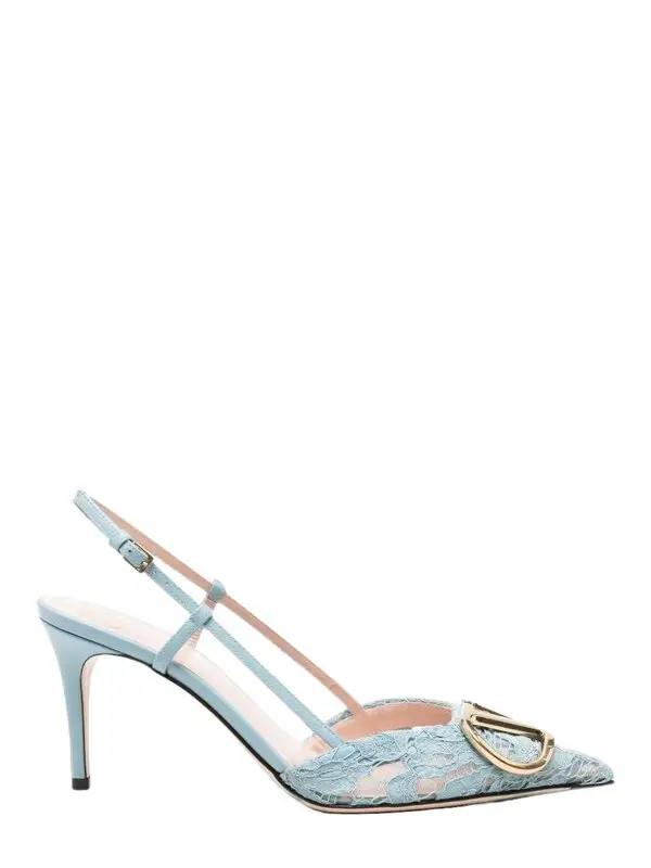 Valentino Garavani Vlogo Signature Lace Slingback Pumps - Sky Blue