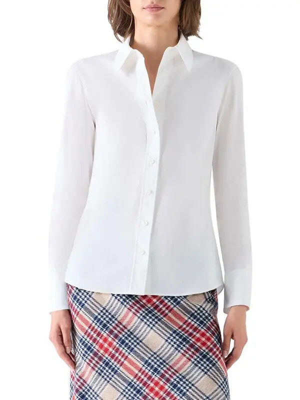Akris Stretch Cotton Blend Button-up Shirt - Cream