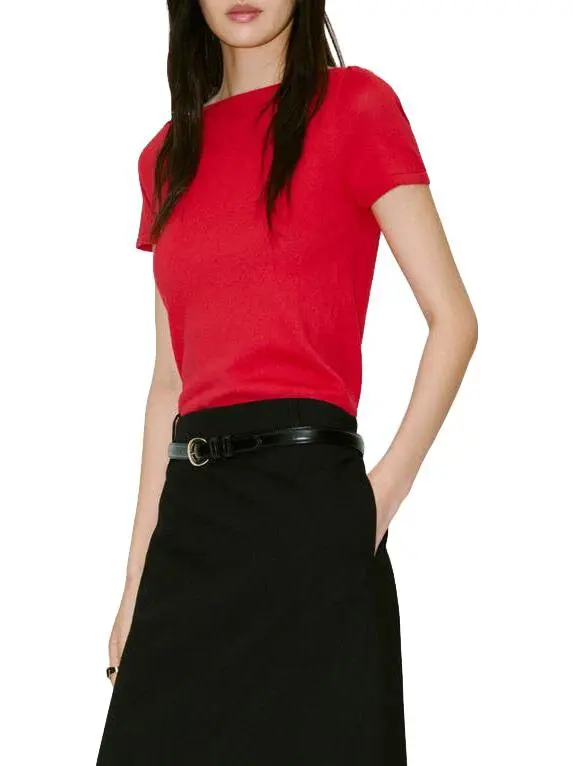 Mango Short Sleeve Fine Knit Sweater - Red