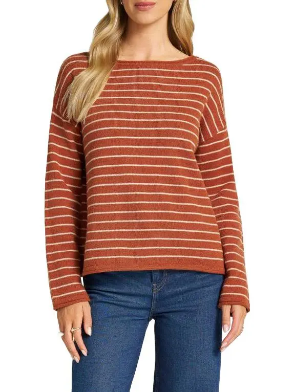 Matty M. Striped Boat Neck Sweater - Terracotta