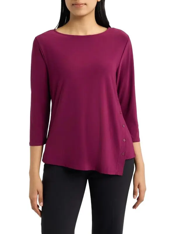 Anne Klein Asymmetrical Button Hem Top - Chianti