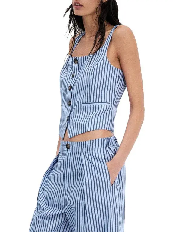 Mango Striped Buttoned Vest - Sky Blue