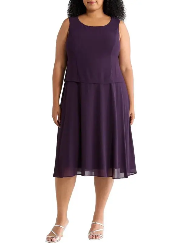 JESSICA HOWARD Sequin Lace Jacket & Sleeveless Dress Set - Plum