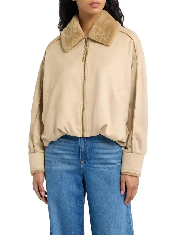 UGG Coleta Faux Fur Trim Bubble Jacket - Sand