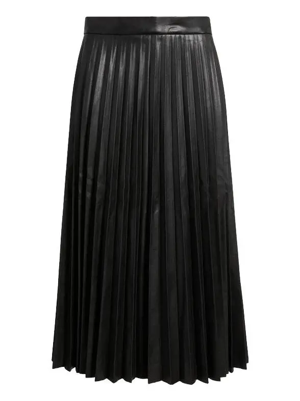 TAHARI ASL Pleated Faux Leather Midi Skirt - Black