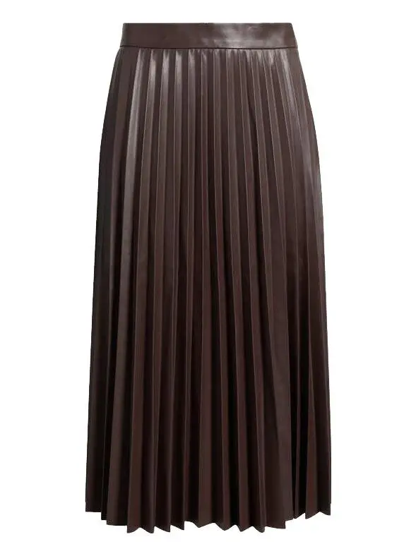 TAHARI ASL Pleated Faux Leather Midi Skirt - Espresso