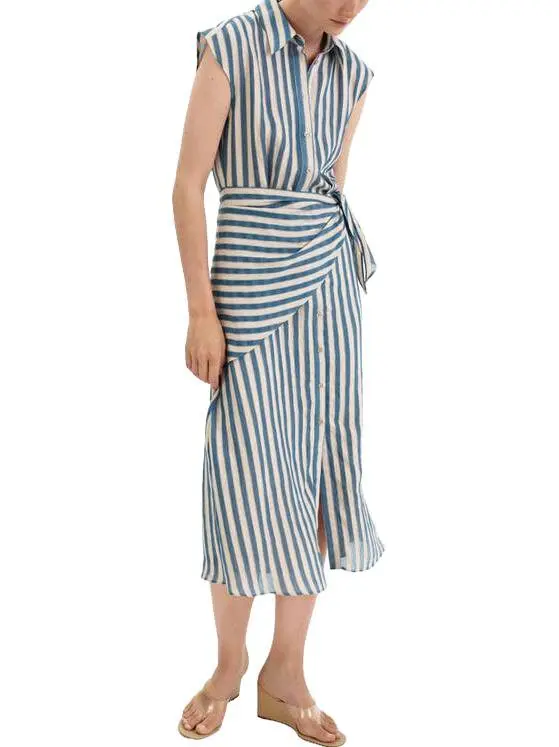 Mango Striped Shirtdress With Sash - Blue
