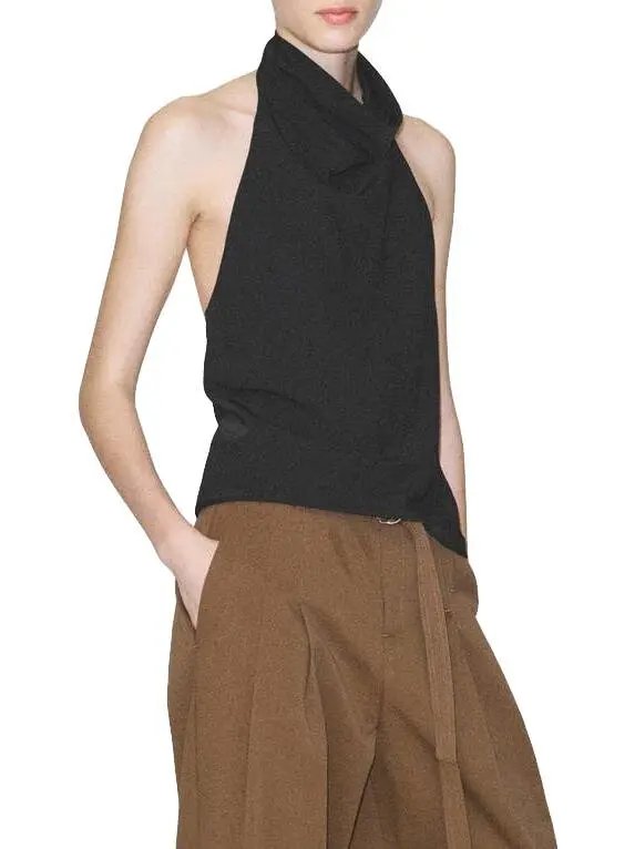 Mango Draped Halter Top - Black