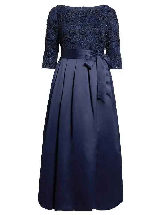 JESSICA HOWARD Sequin Floral Lace Gown With Satin Skirt - Navy