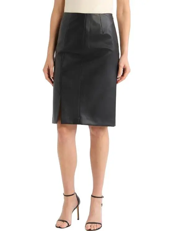 TAHARI ASL Faux Leather Pencil Skirt - Black