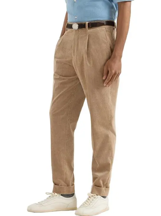 Brunello Cucinelli Comfort Cotton And Cashmere Corduroy Pleated Trousers - Camel