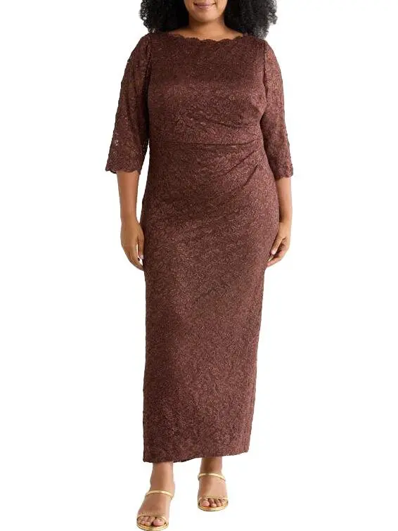 JESSICA HOWARD Lace Three-quarter Sleeve Sheath Dress - Wine