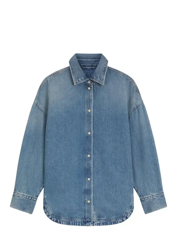 BOSS Oversize-fit Shirt In Vintage Rigid Denim - Light Blue