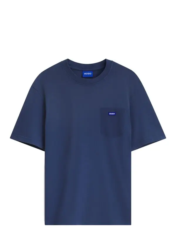 Hugo Regular-fit T-shirt In Washed Cotton With Logo Badge - Dark Blue