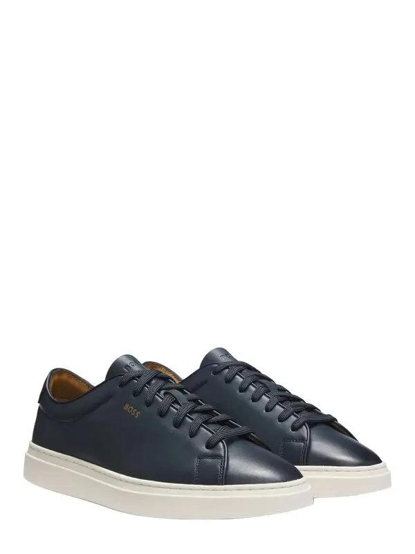 BOSS Cupsole Sneakers In Smooth Leather With Gold-tone Logo - Dark Blue