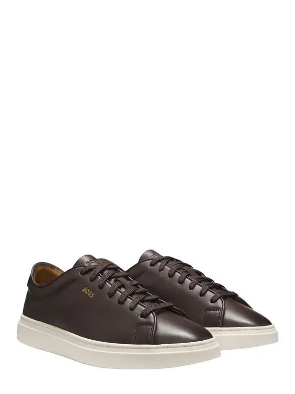 BOSS Cupsole Sneakers In Smooth Leather With Gold-tone Logo - Dark Brown