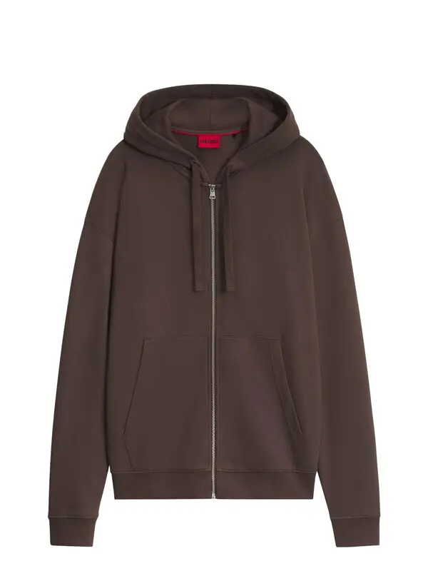 Hugo Cotton-terry Zip-up Hoodie With Logo Print - Brown