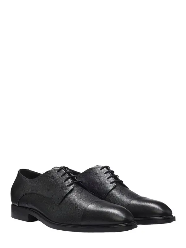BOSS Grained Leather Derby Shoes - Black