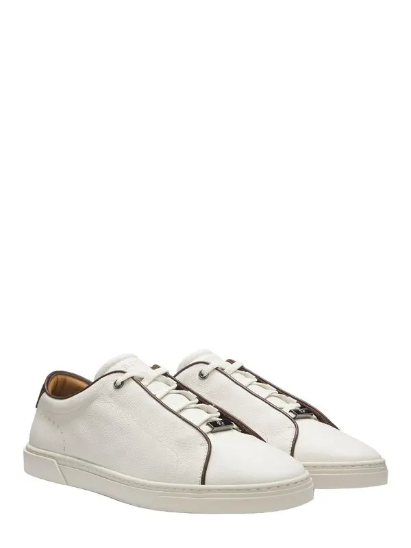 BOSS Grainy Italian Leather Lace-up Sneakers - White
