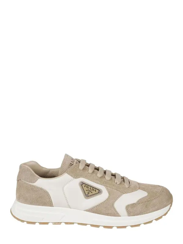 Prada Suede And Leather Paneled Sneakers - Cream