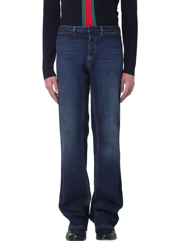 Gucci Denim Jeans With Green And Red Stripe Detail - Blue