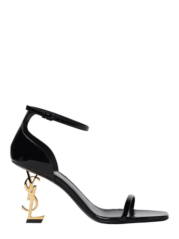 Saint Laurent Patent Leather Heeled Sandals With Logo Heel - Black