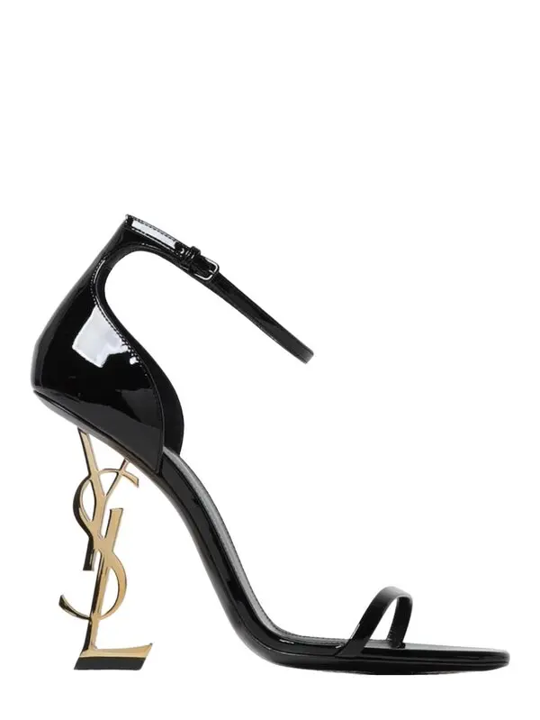 Saint Laurent Patent Leather Cassandre Heel Sandals - Black